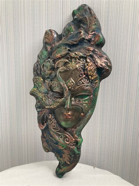 Гипсовое изделие Панно на стену «Маска 32х15 см акрил лак Медь патина Начальная