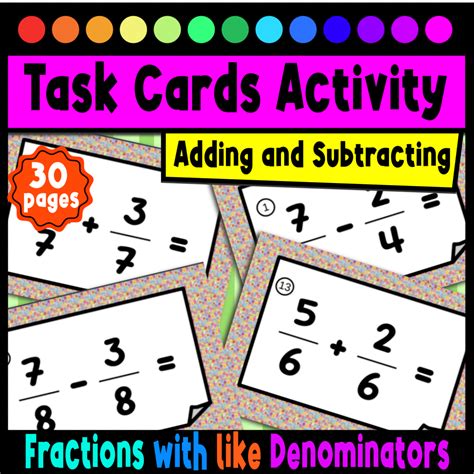 Task Cards Activity Adding And Subtracting Fractions With Like Denominators Made By Teachers