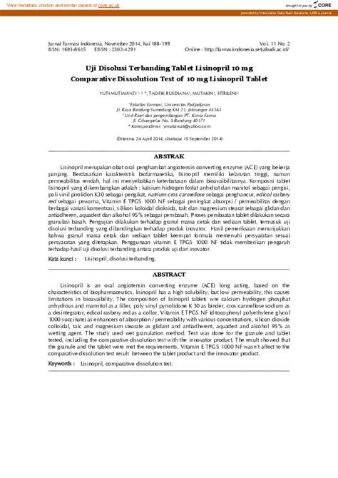 Pdf Comparative Dissolution Test Of 10 Mg Lisinopril Tablet