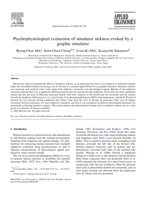 Pdf Psychophysiological Evaluation Of Simulator Sickness Evoked By A Graphic Simulator