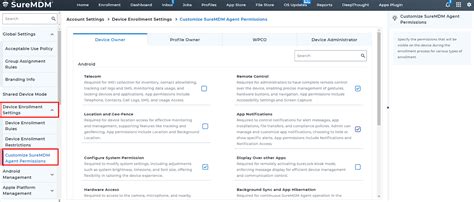 How To Configure Suremdm Agent Permissions Based On Enrollment Type Using Suremdm Console