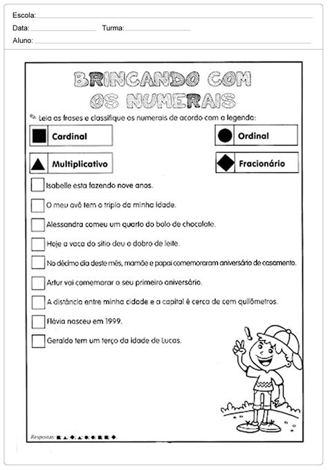 Atividades Com NÚmeros Cardinais E Ordinais ~ Atividades Escolares