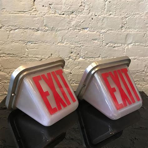 Mid Century Double Sided Ceiling Flush Mount Exit Sign Lights At StDibs
