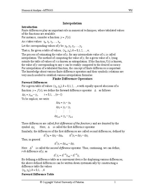 numerical analysis mth603 handouts lecture 18 pdf finite