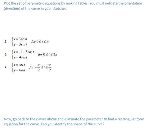 Solved Plot The Set Of Parametric Equations By Making Chegg