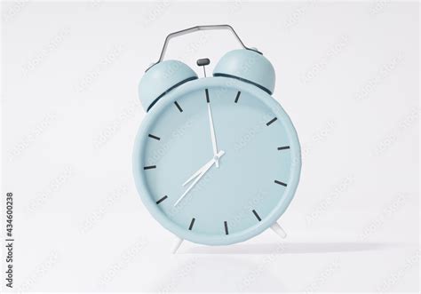 Blue Vintage Alarm Clock Telling Time Pointer 8 Oclock On White