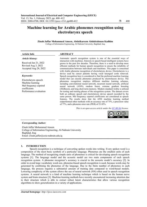 Machine Learning For Arabic Phonemes Recognition Using Electrolarynx Speech Pdf
