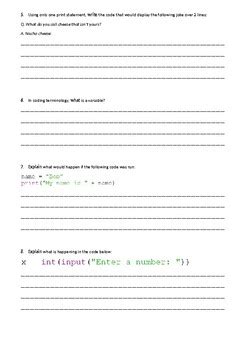 Python Theory Exam By Timothy Bateup Teachers Pay Teachers