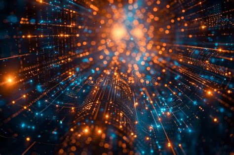 Abstract Composition Featuring A Network Of Glowing Fiber Optic Cables