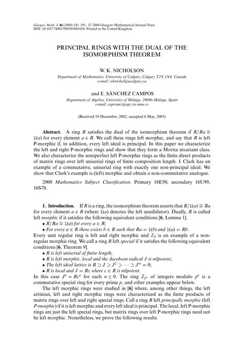 PDF Principal Rings With The Dual Of The Isomorphism Theorem
