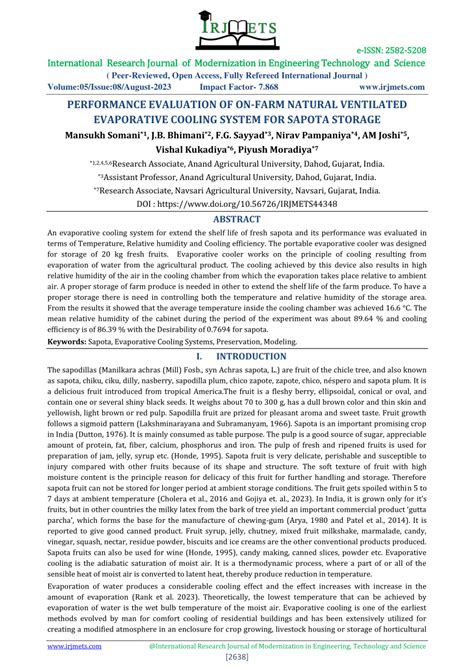 Pdf Performance Evaluation Of On Farm Natural Ventilated Evaporative