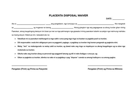 Placenta Disposal Waiver Form Pdf