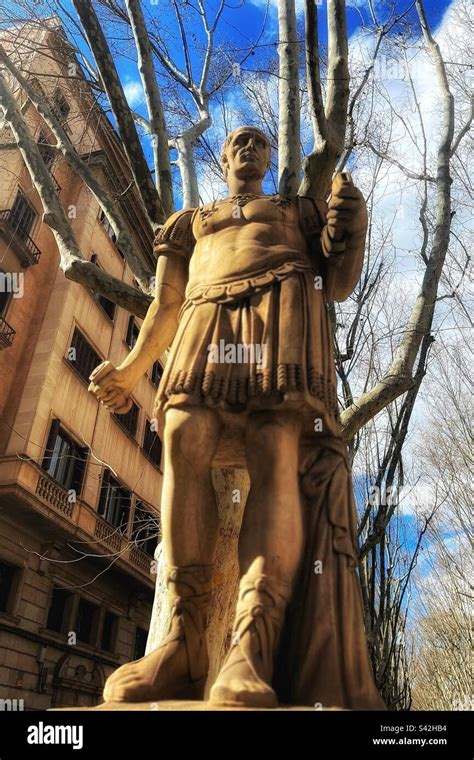 Restored Statue Of A Full Length Roman Soldier On La Rambla