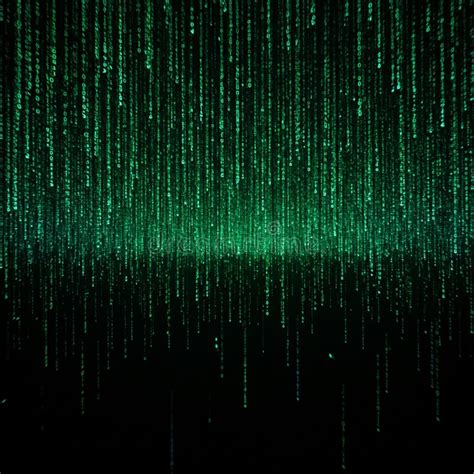 Green Binary Code Streams Vertically Against A Black Background Resembling Digital Rain Stock
