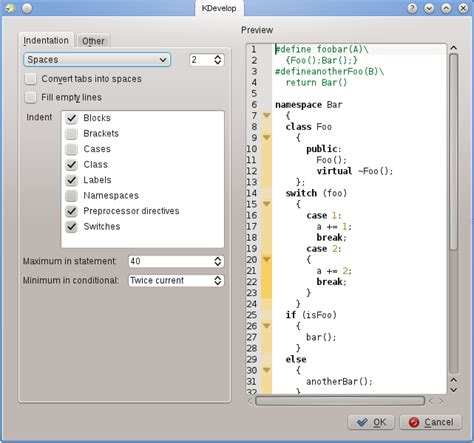 Customizing Code Indentation