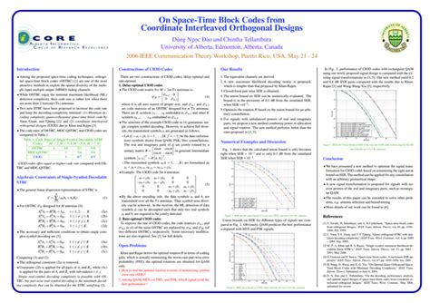 Pdf On Space Time Block Codes From Coordinate Interleaved Orthogonal