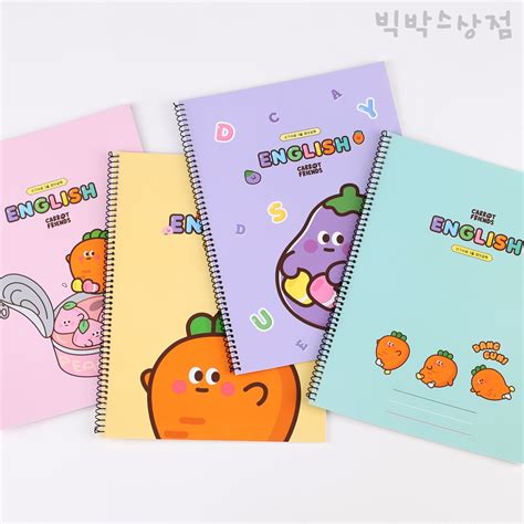 핑크풋 당근 3줄 영어노트 22매 1권 랜덤 영어공책 스프링영어노트 쓰기쉬운 과목노트 홈플러스 택배배송