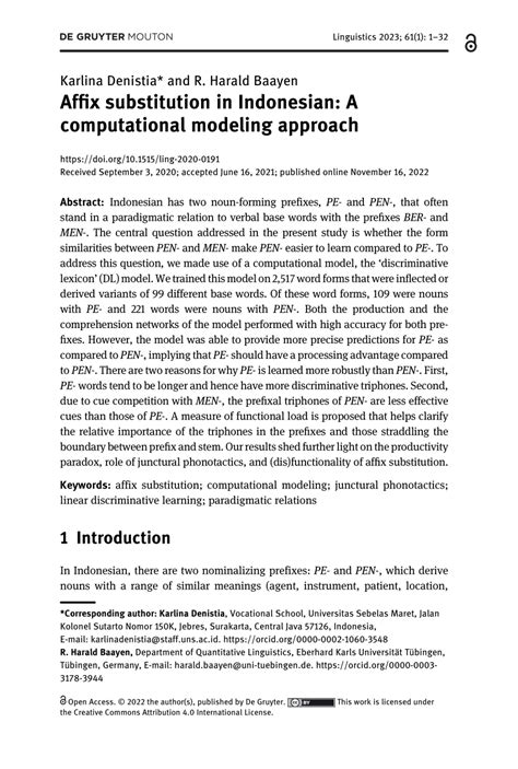 Pdf Affix Substitution In Indonesian A Computational Modeling Approach