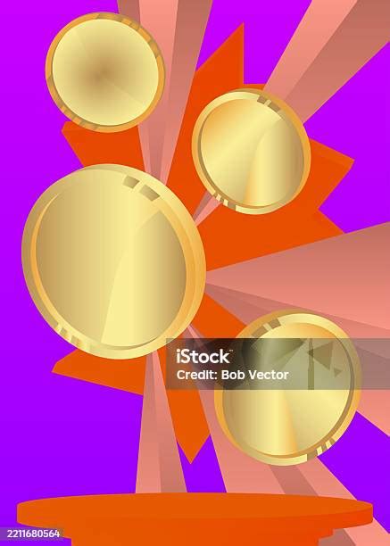 Gold Coin을 사용한 모형 제품 디스플레이 벡터 실린더 받침대 연단 프리젠 테이션을위한 무대 쇼케이스 최소한의 기하학적 형태 경쟁에 대한 스톡 벡터 아트 및 기타