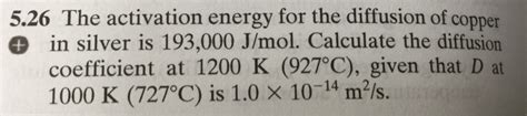 Solved 5 26 The Activation Energy For The Diffusion Of