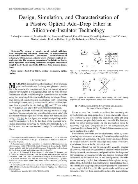 pdf design simulation and characterization of a passive optical add