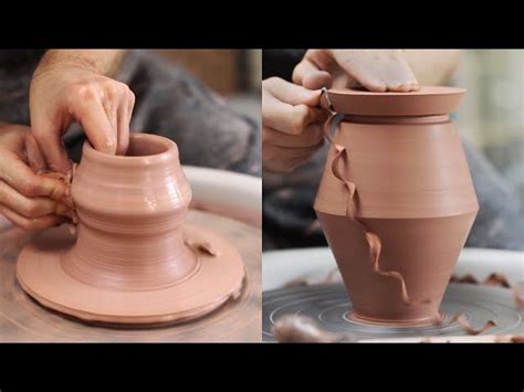 free video throwing and trimming an angular lidded stoneware jar from