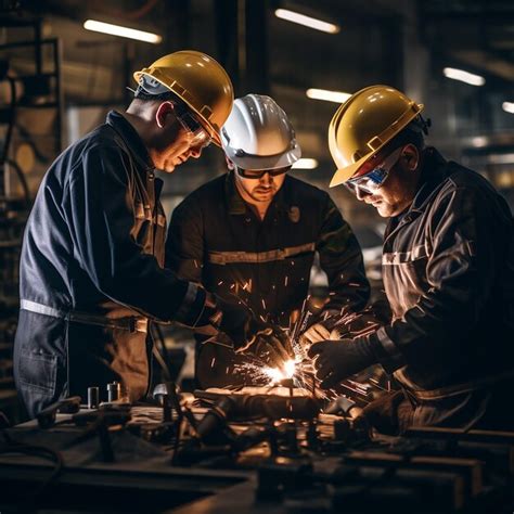 Premium Photo Safety Guardians Industrial Workers In Hard Hats And