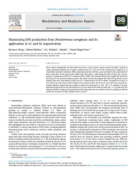 Pdf Maximizing Eps Production From Pseudomonas Aeruginosa And Its Application In Cr And Ni