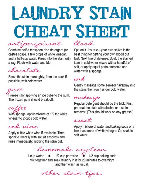 Laundry Stain Cheat Sheet Rtwoxchromosomes