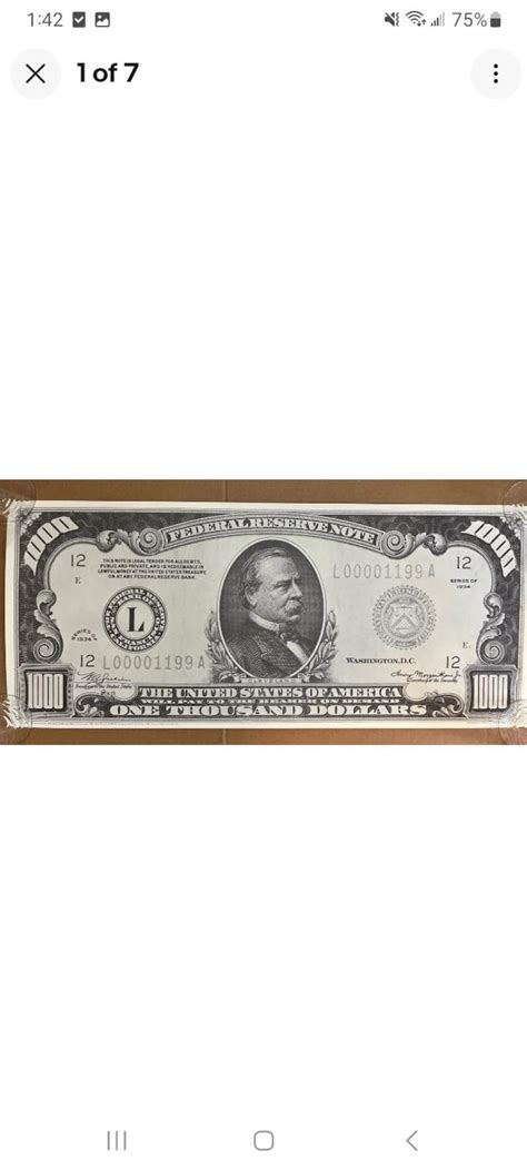 1000 Dollar Bill Vintage Poster Clevelands Currency Money Print Large