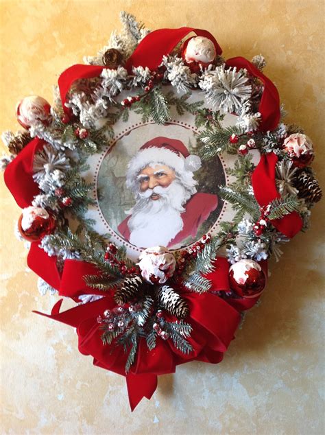 Santa Claus Wreath For Front Door Santas Christmas Etsy