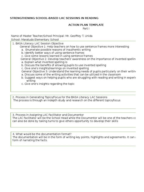 Lac Session Template Action Plan Mes Literacy Applied Psychology