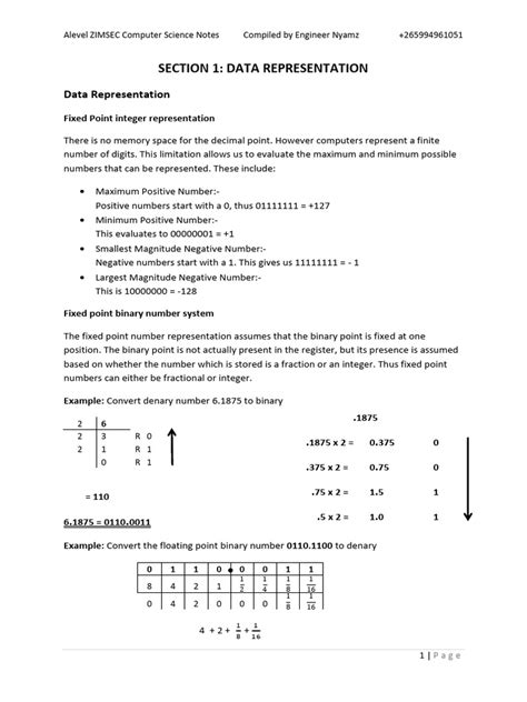 A Level Zimsec Computer Science Notes Pdf Numbers Integer