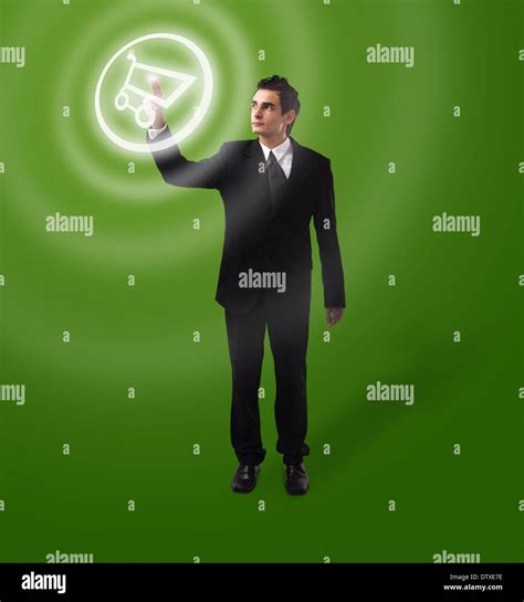 Business Man Pressing Button Stock Photo Alamy