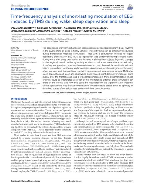 Pdf Time Frequency Analysis Of Short Lasting Modulation Of Eeg Induced By Tms During Wake