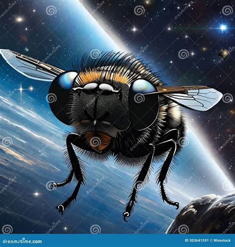 A Brightly Colored Fly Hovers In Front Of A Blue Planet In Outer Space
