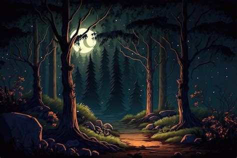 Premium Ai Image A Nighttime Woodland Parallax Landscape 2d Backdrop Premium Ai Image A Nighttime Woodland Parallax Landscape 2d Backdrop