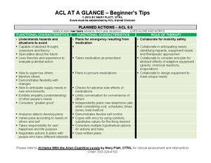 ACL At A Glance ACL 4 ACL AT A GLANCE Beginners Tips 2012 BY MARY PLATT OTR L Score Must