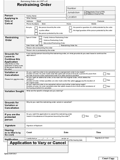 Form12 Restraining Order Application Pdf Restraining Order Public