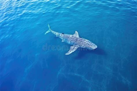 Aerial View Of Whale Shark Feeding In Clear Blue Waters Stock