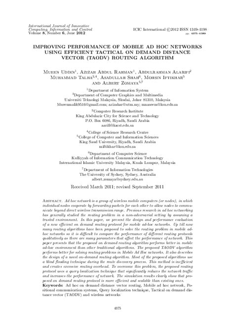 Pdf Improving Performance Of Mobile Ad Hoc Networks Using Efficient Tactical On Demand