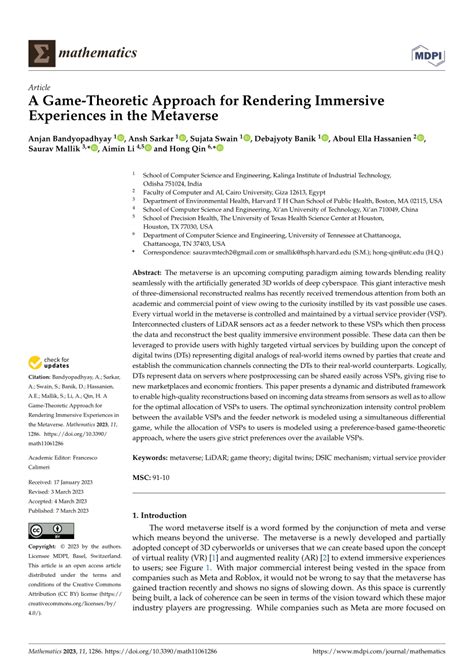Pdf A Game Theoretic Approach For Rendering Immersive Experiences In The Metaverse