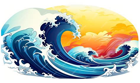 Premium Ai Image Ocean Wave Sun Clouds Blue Yellow Abstract Ocean Wave