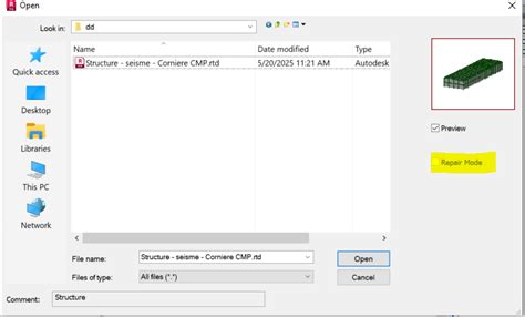 Repair Mode Option Not Active While Opening Model In Robot Structural