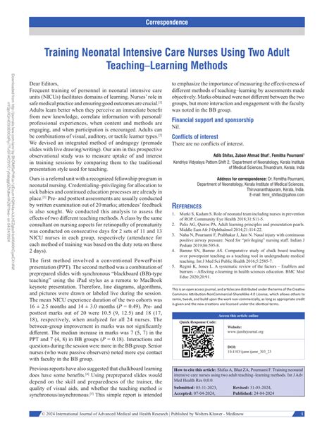 Pdf Training Neonatal Intensive Care Nurses Using Two Adult Teaching