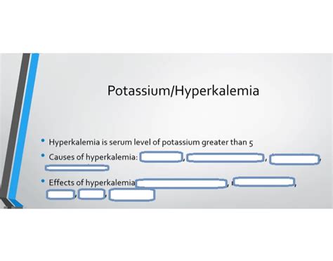 Potassium Hyperkalemia Cause And Effects Quiz