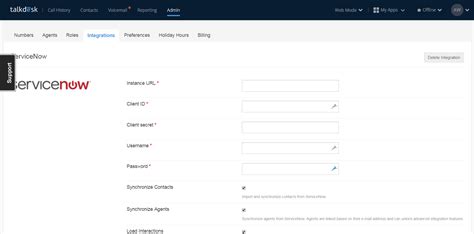 ServiceNow Integration Activation Talkdesk Support