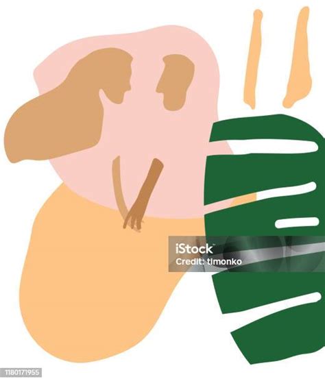 남성과 여성의 실루엣은 서로 반대 사랑에 커플 결혼식 초대 장이나 테이블 토퍼 프레임에 신부와 신랑 발렌타인 데이에 프로필에 얼굴 개념에 대한 스톡 벡터 아트 및 기타