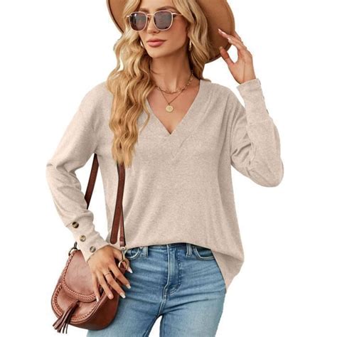 Pull Femme Col V Manches Longues Avec Boutons Casual Pullover Lâche