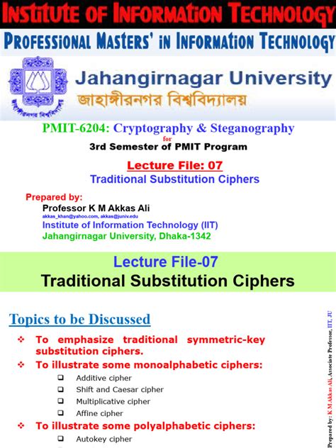 File 07 Pmit 6204 Cryptography And Steganography Traditional Substitution Ciphers Pdf
